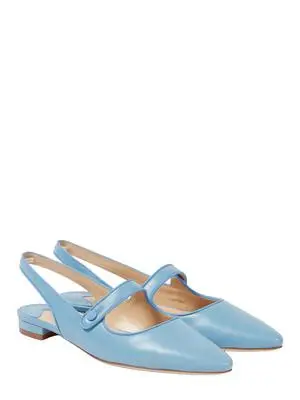 Manolo Blahnik Campariflatsli Leather Slingback Flats - Blue