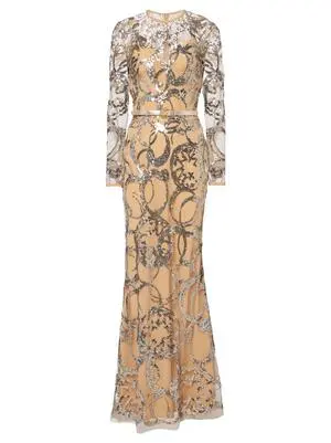 Elie Saab Sequined Tulle Gown - Silver