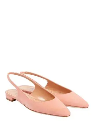 Manolo Blahnik Sawra 10 Suede Slingback Flats - Orange
