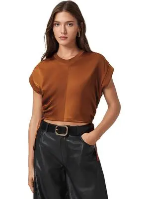 ALLSAINTS AllSaints Mira Cropped Satin T-Shirt Rust Brown
