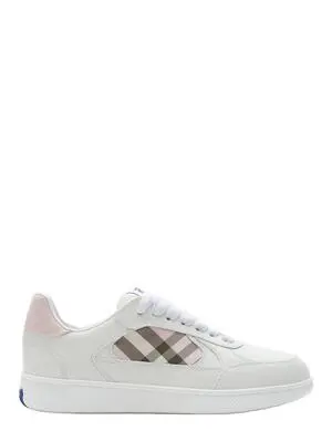 Burberry Leather And Check Sneakers - Optic White/mallow Pink