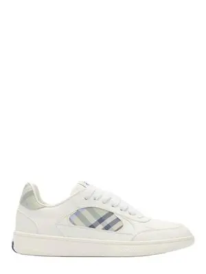 Burberry Leather And Check Terrace Sneakers - Optic White/seafoam Green