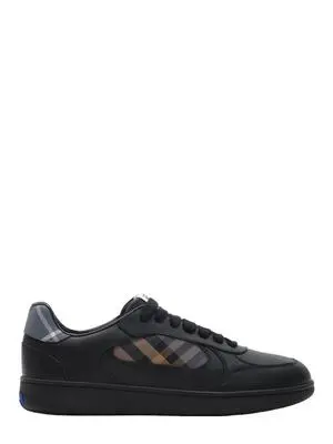 Burberry Leather And Check Terrace Sneakers - Black/wave Blue