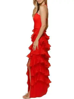 HUTCH Hutch Lou Square-Neck Ruffle Gown