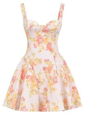 House Of Cb Bunny Shoulder-strap Crepe Mini Dress - Peach Poppy Print