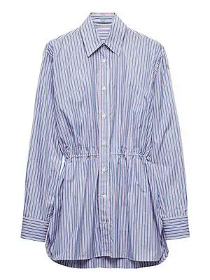 Prada Striped Drawstring-waist Cotton Shirt - Light Blue
