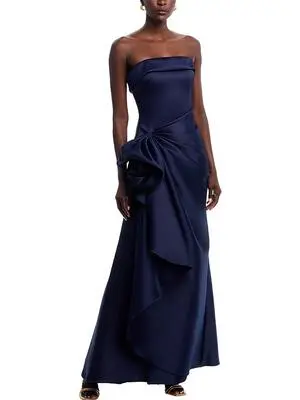 Aqua Draped Gown - Navy
