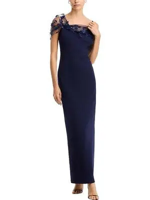 Eliza J Beaded Twist Overlay Gown - Navy