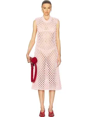 JIL SANDER Sleeveless Crochet Knit Dress - Contton Candy