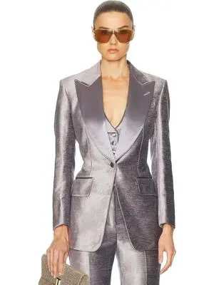 TOM FORD Single Breasted Tuxedo Jacket In Grey - Steel Grey