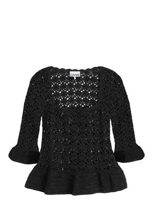 GANNI Crocheted Metallic Top - Black