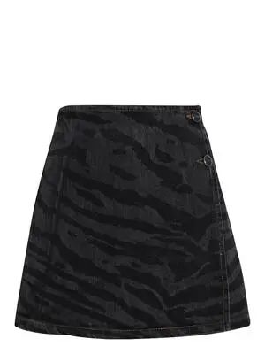 GANNI Tiger-print Denim Mini Wrap Skirt - Charcoal