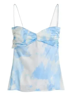 GANNI Ruched Printed Satin Camisole - Light Blue