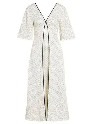 GANNI Polkadot Crinkled Satin Midi Dress - Ivory