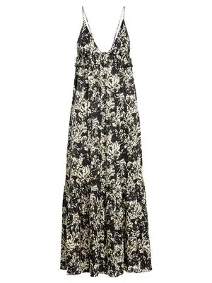 GANNI Ruffled Printed Satin-crepe Midi Dress - Black