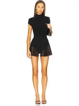 Norma Kamali Mock Neck Cap Sleeve Flared Pickleball Dress - Black