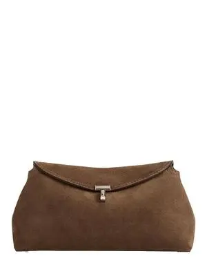 TOTEME Toteme T-Lock Suede Clutch Bag Tobacco