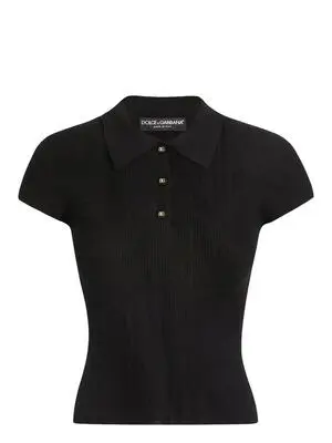 Dolce & Gabbana Ribbed Polo Top - Black