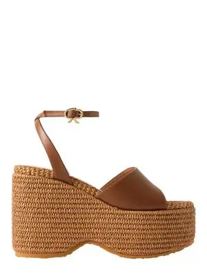 GIANVITO ROSSI Thalia 100 Leather Platform Wedge Sandals - Brown