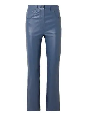 JOSEPH Duke Cropped Straight-leg Leather Trousers - Blue