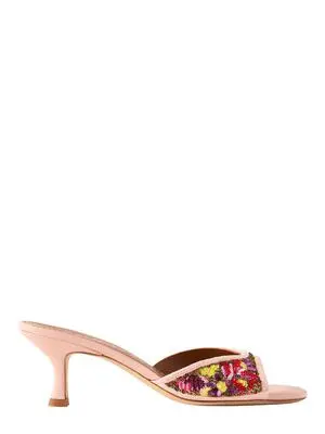 Staud Brigitte Embellished Satin Mules - Pink