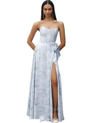 V. CHAPMAN Cecilia Satin Strapless Corset Gown - Blue Tapestry Rose