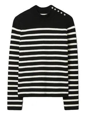 Tory Burch Striped Merino Wool Sweater - Black/new Ivory