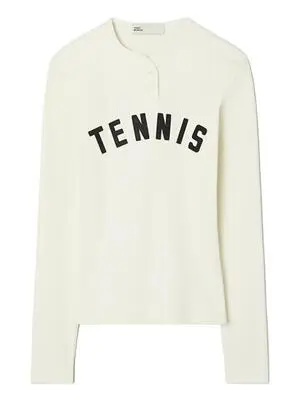 Tory Burch Ribbed Cotton Tennis Henley - New Ivory