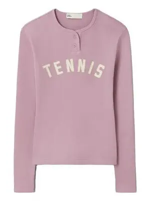 Tory Burch Ribbed Cotton Tennis Henley - Pink Wisteria