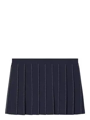 Tory Burch Pick Stitch Pleated Mini Skirt - Tory Navy