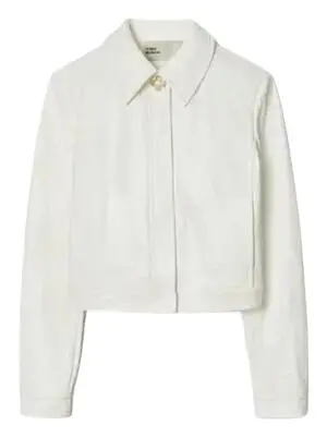 Tory Burch Faux Crinkle Leather Jacket - White