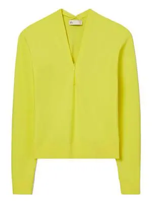Tory Burch Zip Viscose Sweater - Lemon Citrus
