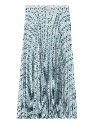 Tory Burch Pleated Viscose Skirt - Blue Glass Swan Allover