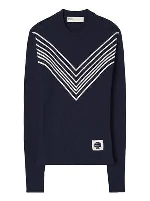 Tory Burch Chevron Viscose Sweater - Tory Navy