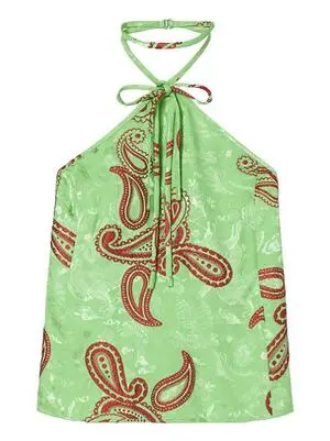 Tory Burch Satin Paisley Knot Top - Green/red