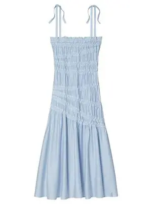 Tory Burch Smocked Viscose Dress - Light Blue Sky