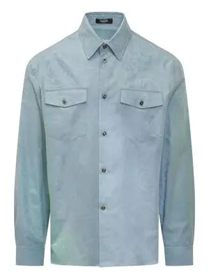 Versace Barocco-jacquard Denim Shirt - Blue