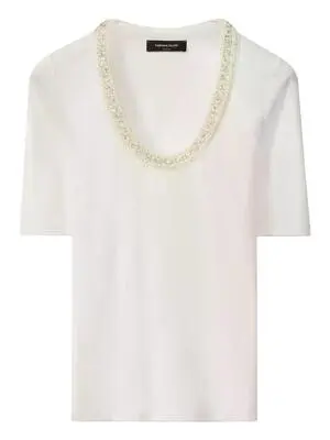 Fabiana Filippi Embroidered Neck Top - White
