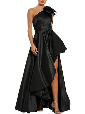 Mac Duggal Asymmetrical One-shoulder Gown With Ruffle Detail - Black