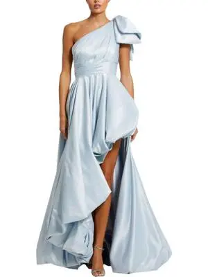 Mac Duggal Asymmetrical One-shoulder Gown With Ruffle Detail - Ice Blue