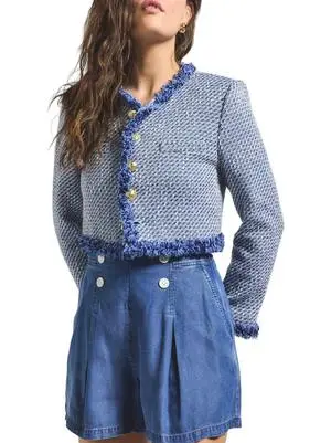 Derek Lam 10 Crosby Asuka Cropped Tweed Jacket - Indigo Multi