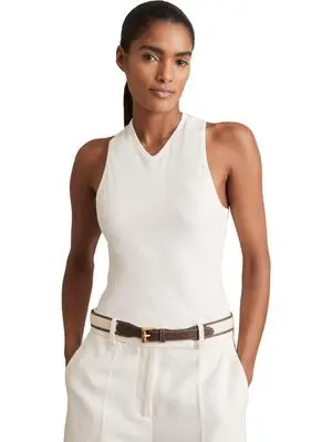 REISS Clara Racerback Vest Top - White