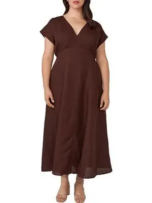ESTELLE Aubrey V-neck Midi Dress - Chocolate