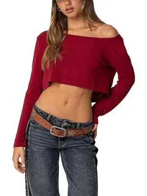 EDIKTED Edikted Cropped Off-the-Shoulder Top Burgundy