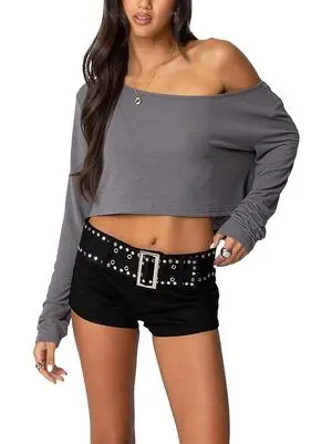 EDIKTED Edikted Cropped Off-the-Shoulder Top Gray