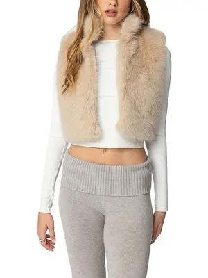 EDIKTED Cassandra Faux Fur Vest - Tan