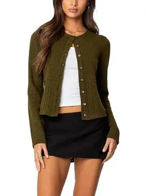EDIKTED Cable Knit Cardigan - Olive