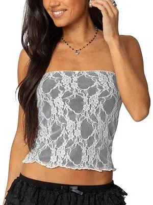 EDIKTED Allison Lace Tube Top - Black-and-white