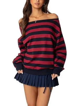 EDIKTED Sterling Striped Off Shoulder Sweater - Mix Multi
