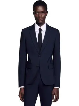 Sandro Classic Wool Suit Jacket - Navy Blue